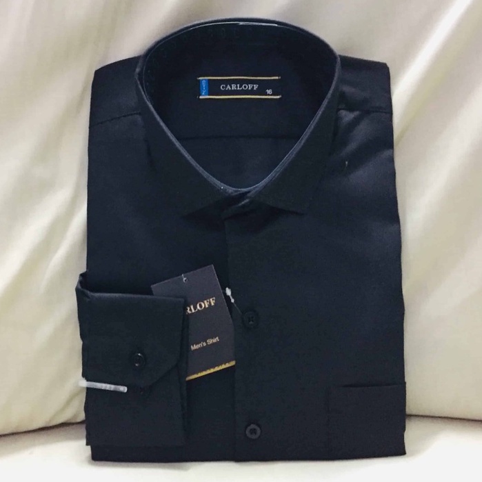 Jual CARLOFF Pakaian Pria Hem Baju Kemeja Panjang Polos Hitam 3819P ...