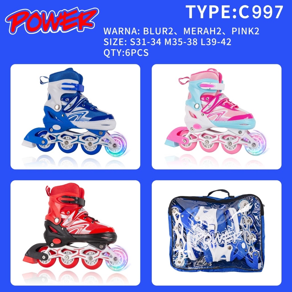 Jual Sepatu Roda Anak Lampu Rainbow Merek Power Inline Skate Power ...