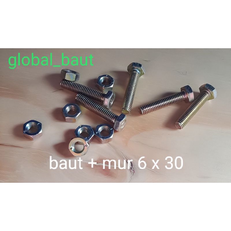 Jual baut mur 10 kunci, bmk 6 x 30mm ( 10 pcs ) | Shopee Indonesia