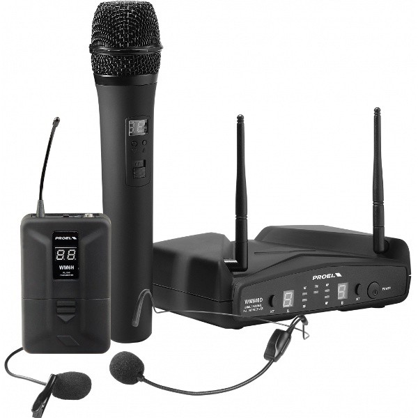 Jual Mic Wireless Proel WM600DKIT PLL UHF Dual Handheld + Headset ...