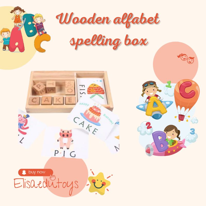 Jual wooden alphabet spelling learning blocks | Shopee Indonesia