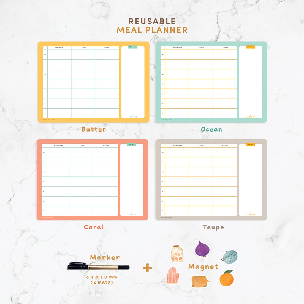 Jual Reusable Meal Planner | Wipe and Clean I Spidol dan Magnet Kulkas ...