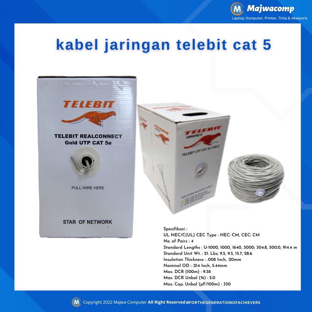Jual Kabel Networking Jaringan CAT 5E Telebit Premium kabel LAN per ...