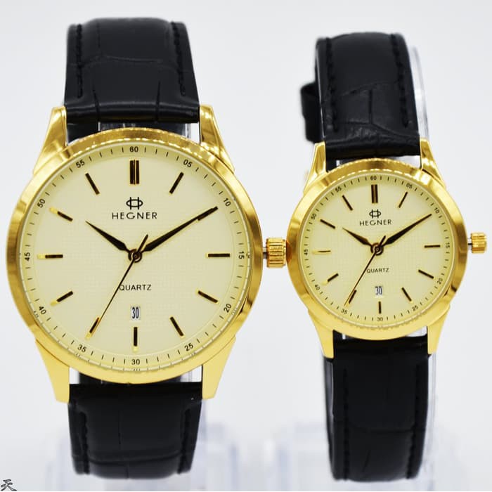 Jual Jam Couple Hegner 5001 Gold Leather Original | Shopee Indonesia