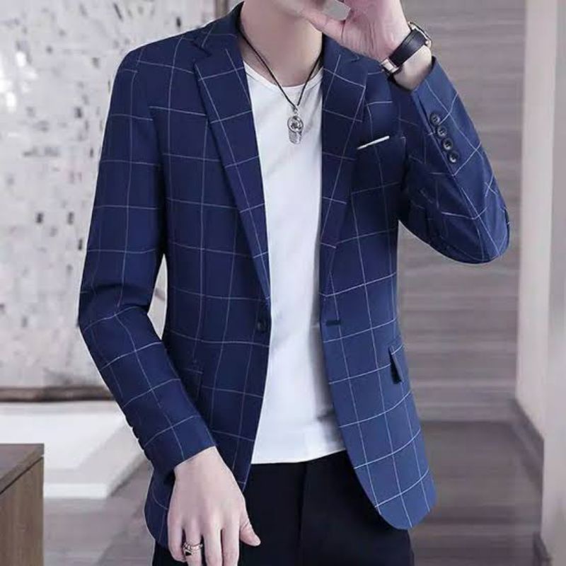 Jual JAS BLAZER PRIA KOREA MOTIF KOTAK / BLAZER PRIA KOREA STYLE ...