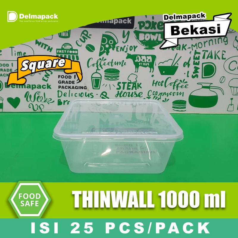 Jual THINWALL SQUARE 1000 ML - KOTAK MAKAN PERSEGI 1000 ML - FOODGRADE ...