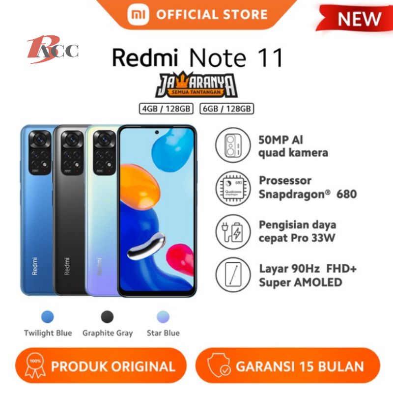 Jual Xiaomi redmi note 11 (4GB + 128GB) snapdragon 680, 50MP AI Quad kamera | Shopee Indonesia