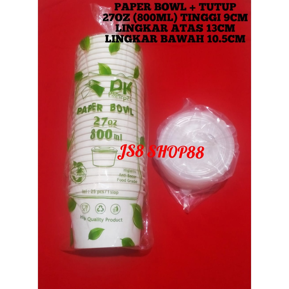 Jual (PER SLOP) PAPER BOWL + TUTUP 27OZ 800ML 25 SET DK TINGGI 8.5cm ...