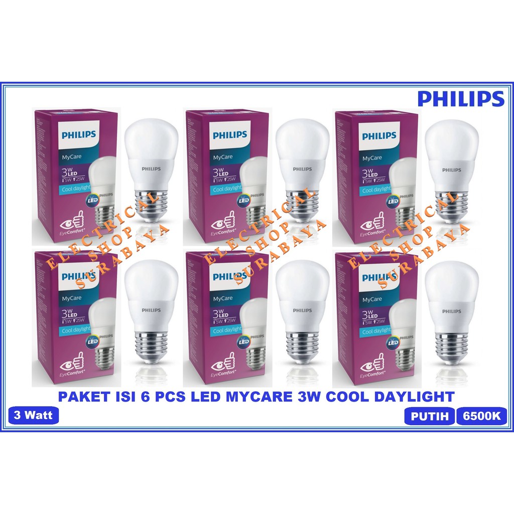 Jual PAKET ISI 6 PCS LAMPU LED PHILIPS MYCARE 3W PUTIH (GARANSI 3 TAHUN & GROSIR) LEDBULB BULB ...