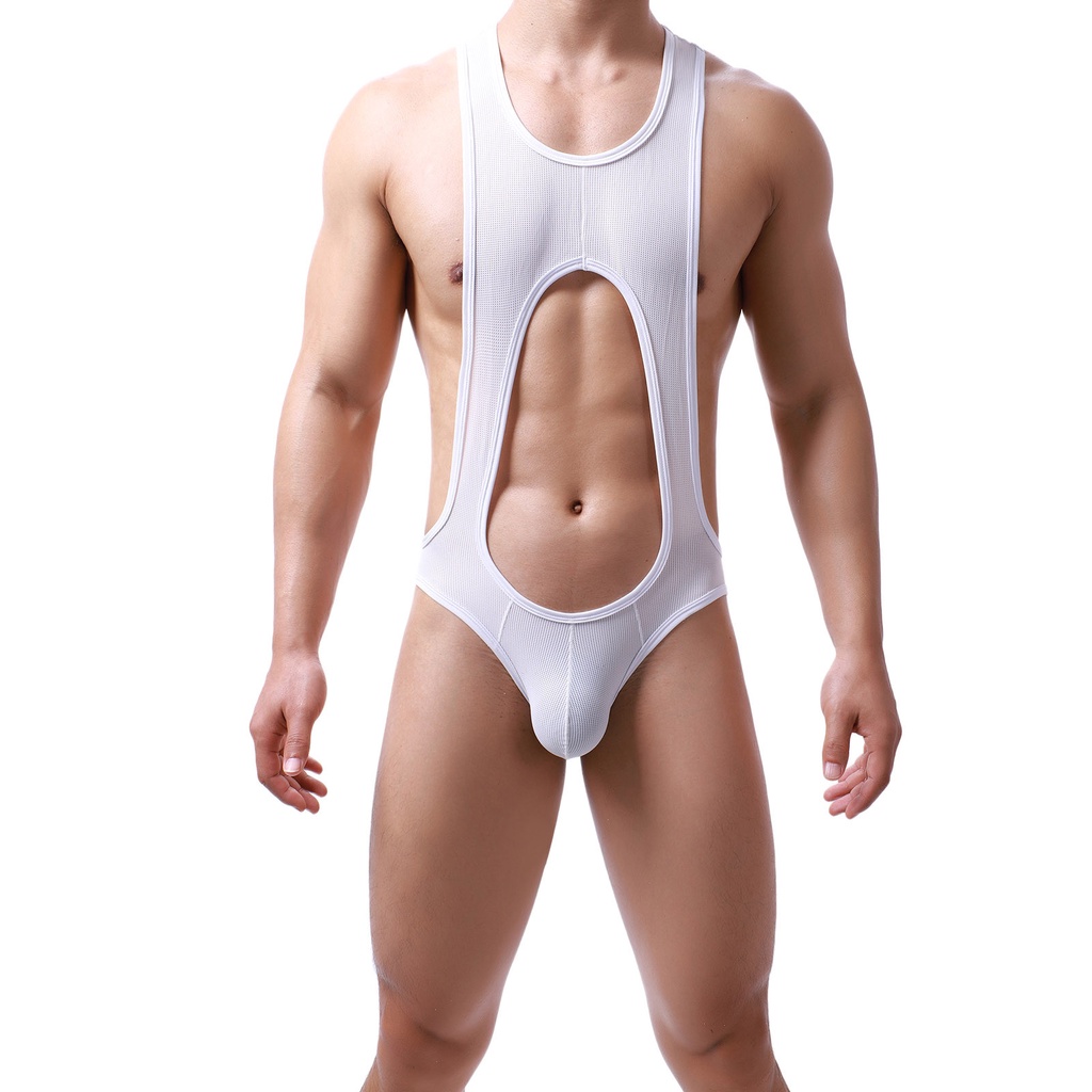 Jual Sexy Men Undershirts Leotard Jockstrap Mesh Teddies Jumpsuits