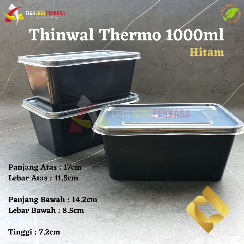 Jual Food Container/ Thinwall Thermo RJM 1000ml Hitam / Kotak Makan - isi 25pc | Shopee Indonesia