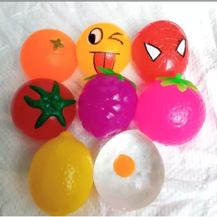 Jual mainan splat toy/squishy telor/semangka/strobery/tomat/spiderman ...