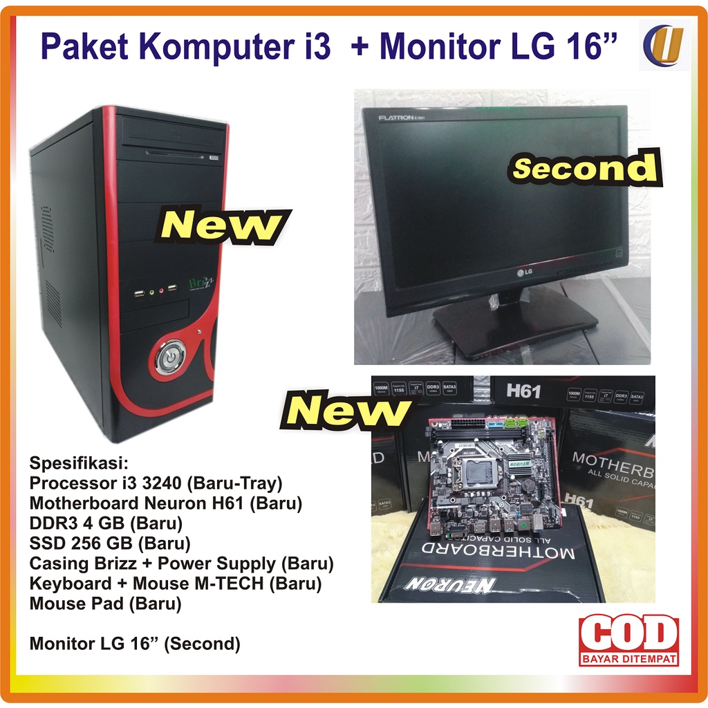 Jual Paket Komputer i3 (Baru) + Monitor LG 16" (Second) | Shopee Indonesia