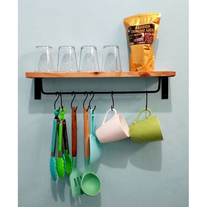 Jual Rak dapur dinding kitchen rak bumbu gantung kayu dan besi | Shopee ...