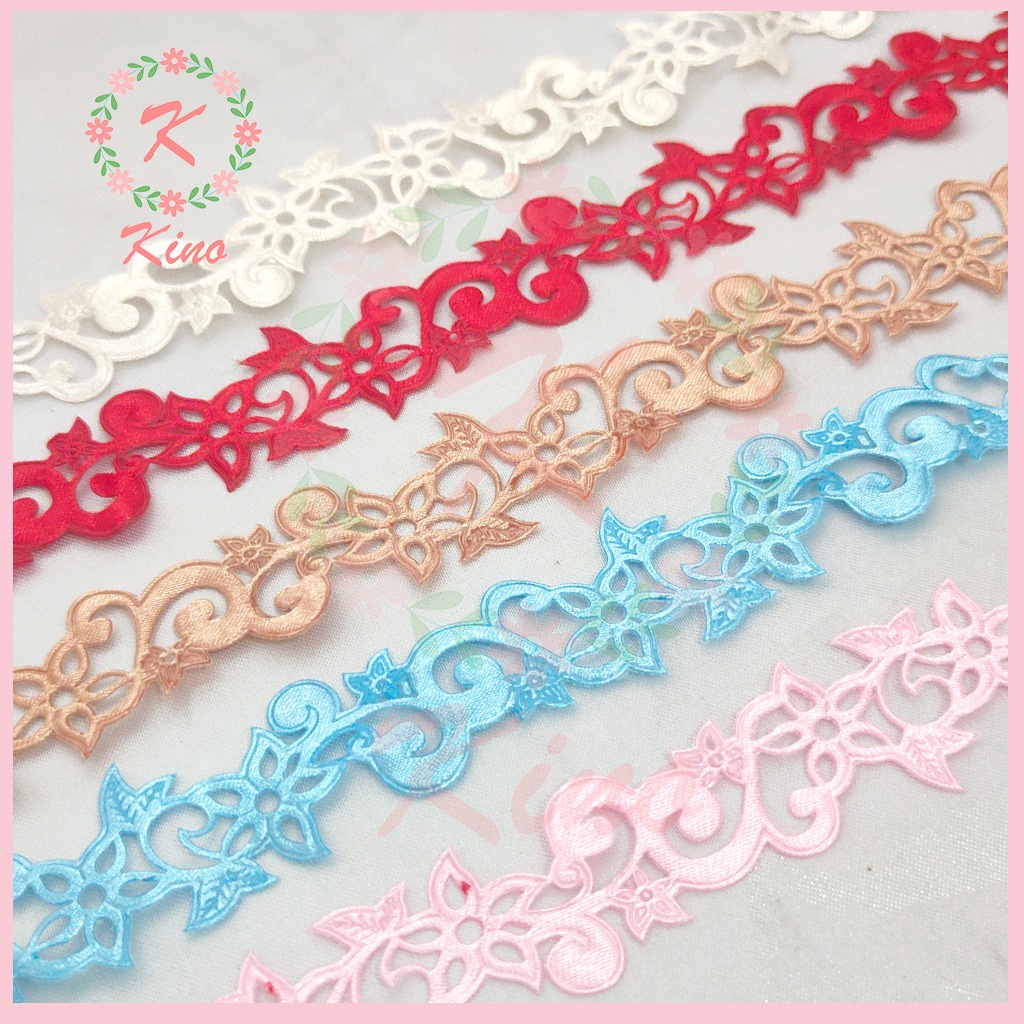 Jual [PER ROLL] Renda batik tangkai bunga daun bahan satin vintage ...