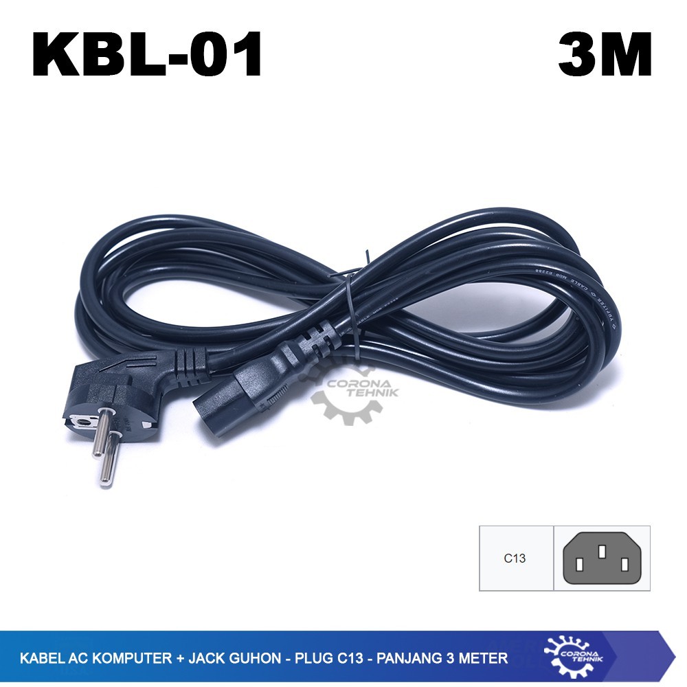 Jual Kabel AC Komputer + Jack Guhon - Plug C13 - Panjang 3 Meter ...