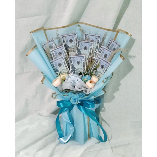 Jual money bouquet #buket dollar mainan blue / buket uang kapasitas 10 ...