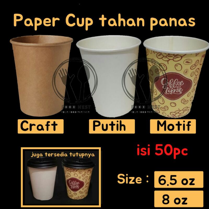 Jual [ISI 50 pc] PAPER CUP GELAS KERTAS COFFEE PUTIH MOTIF MURAH GELAS KOPI TAHAN PANAS 8 Oz ...