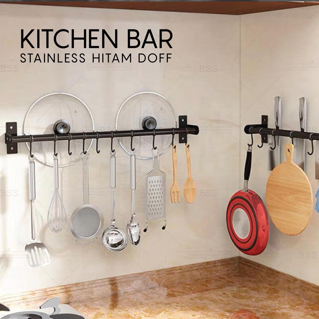 Jual Kitchen bar Hitam Doff 40cm Single Double rak gantungan dapur ...