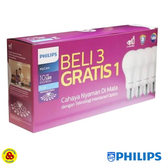 Jual Philips Lampu LED Mycare 10W Putih Paket Bohlam LED Bulb 10 Watt isi 4 | Shopee Indonesia