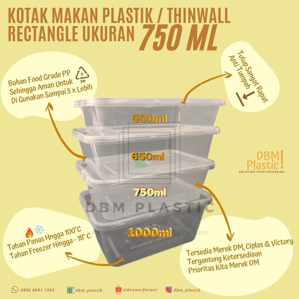 Jual (Min.10pcs) Kotak Makan Plastik 750 ml / Thinwall 750ml Rectangle ...