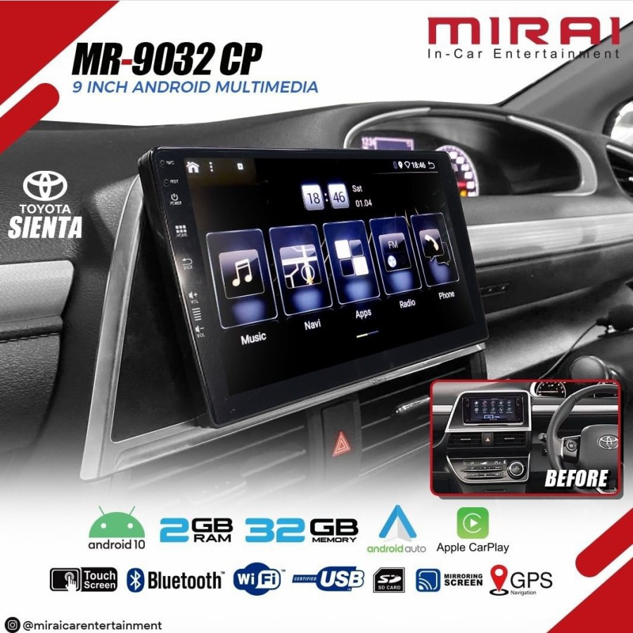 Jual Head Unit Android 9 inch Mirai 9032 CP Mobil Toyota Sienta By Asuka | Shopee Indonesia
