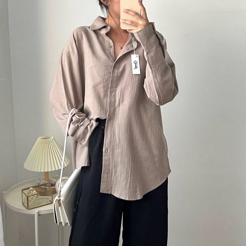 Jual Suki Shirt 2022 - Kemeja Basic Oversize Linen Crinkle Premium ...