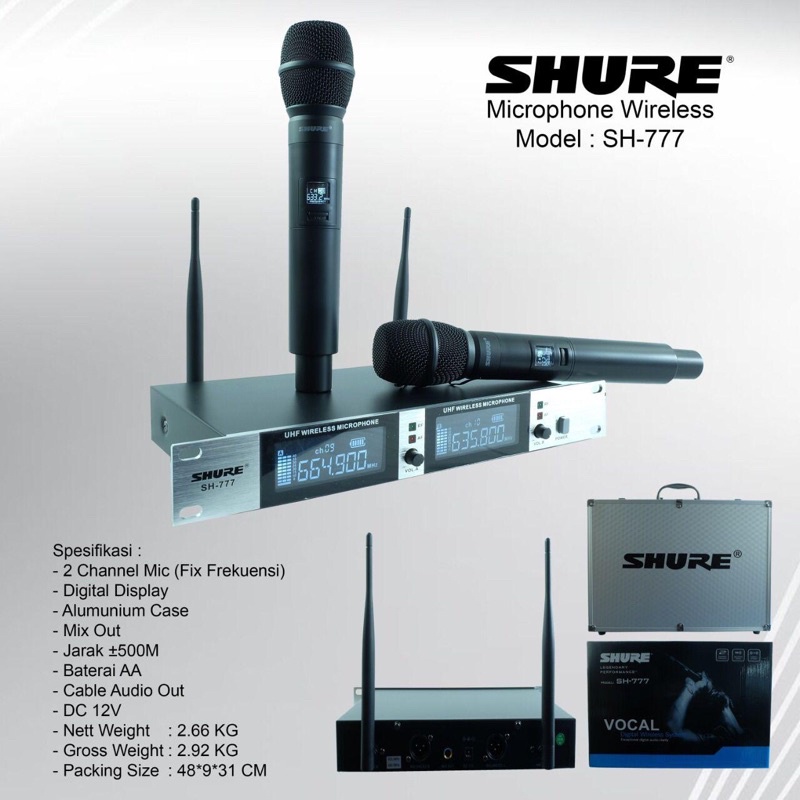 Jual Mic Wireless Shure SH777 / SH 777 Handle With Hardcase | Shopee ...