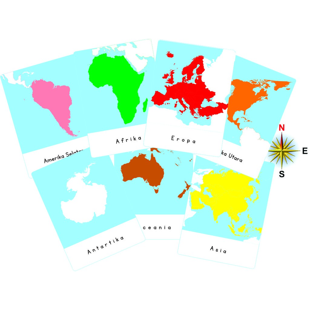 Jual Montessori Continent 3 Part Cards | Shopee Indonesia