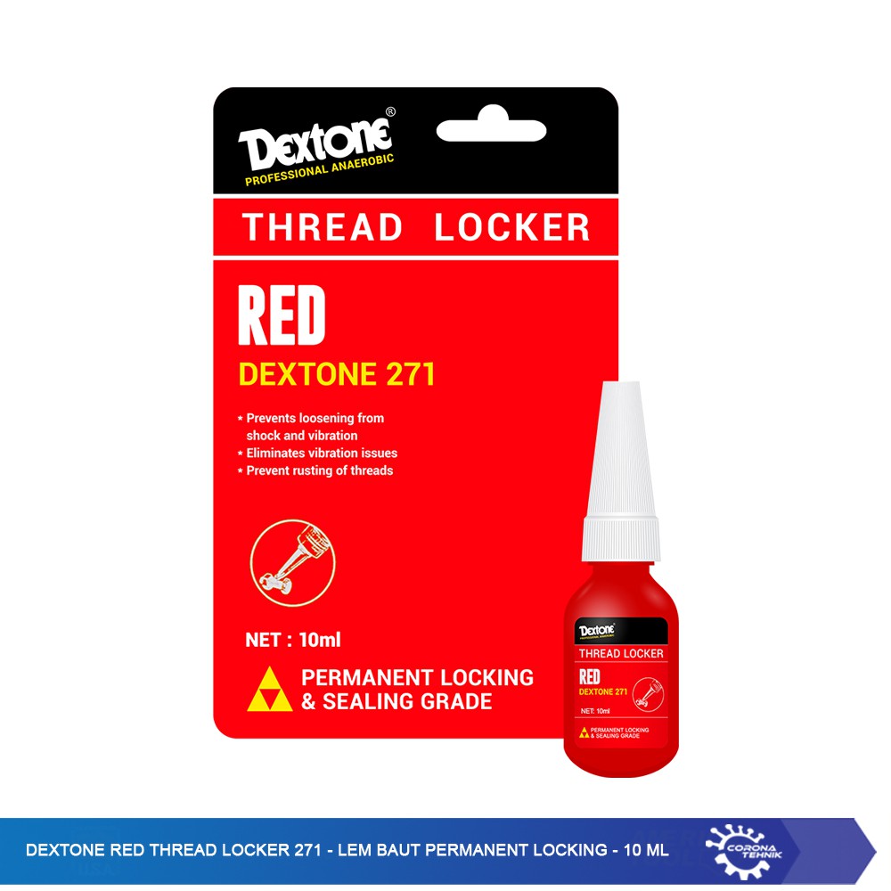 Jual Dextone Red Thread Locker 271 - Lem Baut Permanent Locking - 10 ML ...