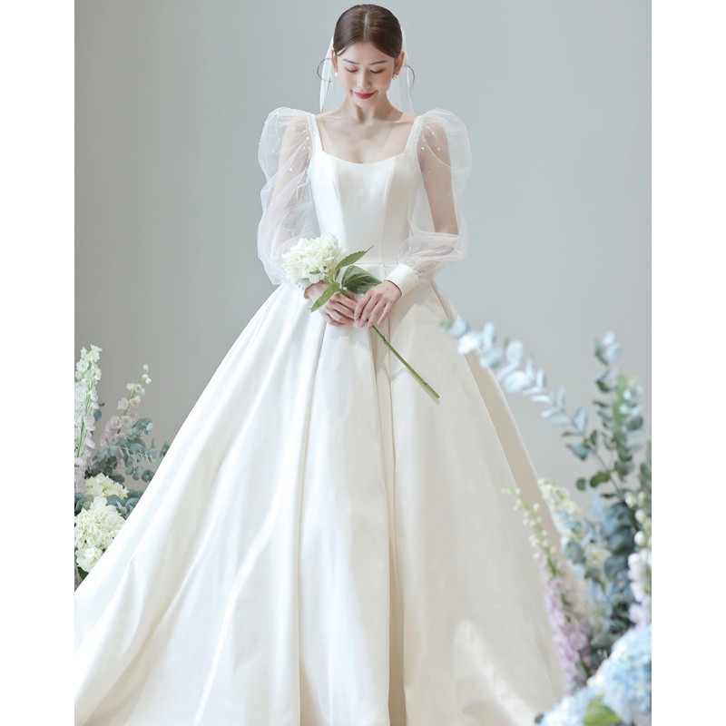 Jual Satin Utama Pernikahan Dress Bahasa Perancis Kesederhanaan Lantai ...