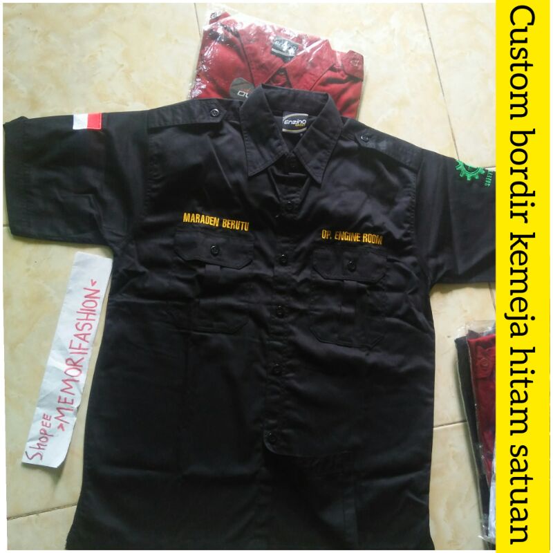 Jual CUSTOM BORDIR KEMEJA HITAM SATUAN | Shopee Indonesia
