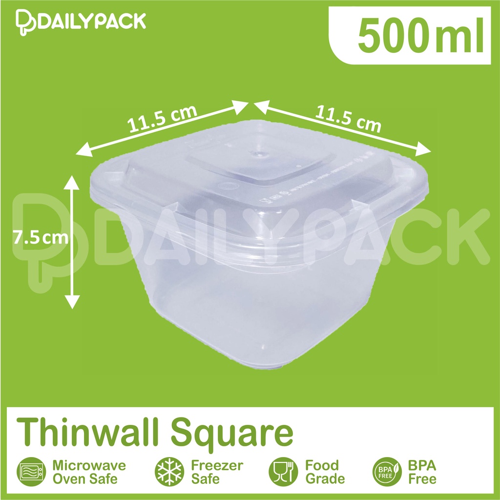Jual Thinwall Square 500 Ml Tutup Kotak Kotak Makan Plastik