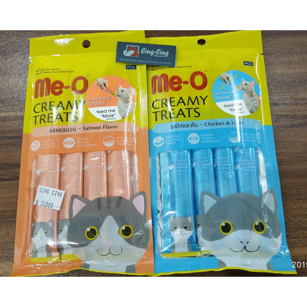 Jual meo creamy treats snack kucing liquid rasa salmon, bonito, crab ...