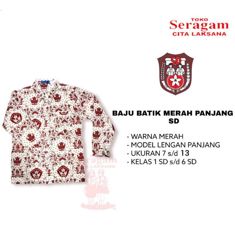 Jual Seragam Sekolah Baju SD Batik Merah Lengan Panjang | Shopee Indonesia