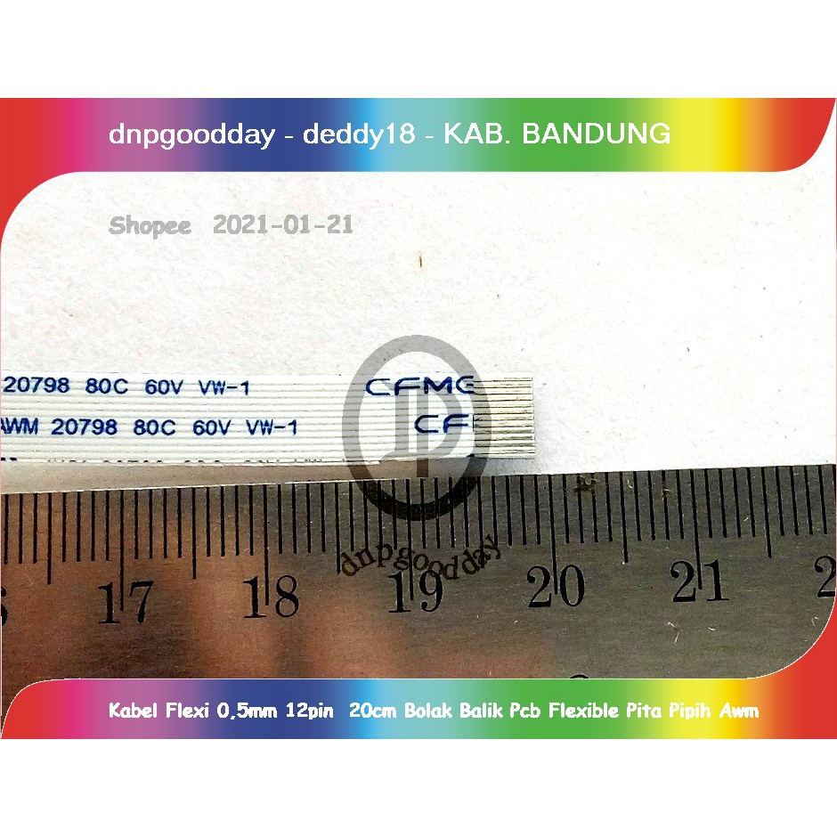 Jual Kabel Flexi 0.5mm 12pin 20cm Bolak Balik Pcb Flexible Pita Pipih ...