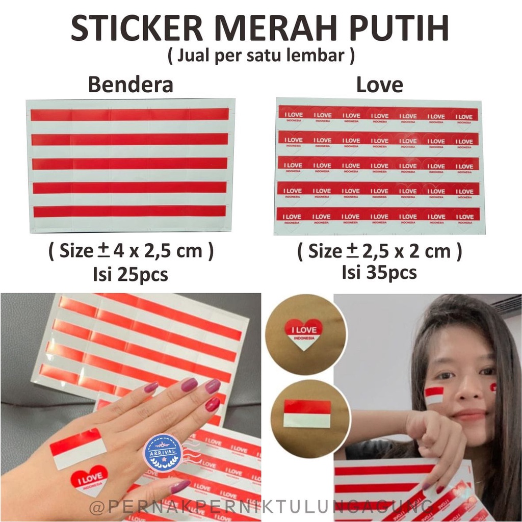 Jual Sticker Merah Putih Bendera dan Love Indonesia - Sticker Pipi ...