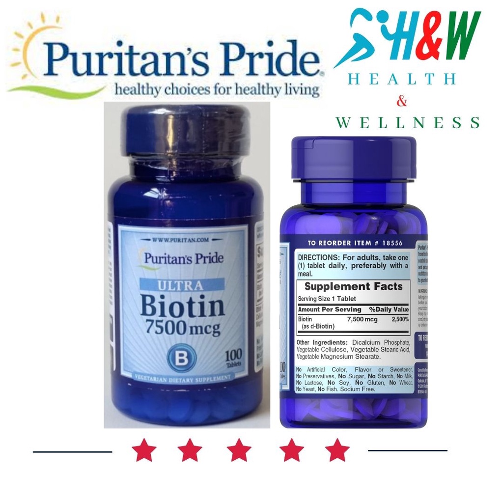 Jual Suplemen Vitamin Puritan Ultra Biotin 7500 mcg isi 100 tablet ...