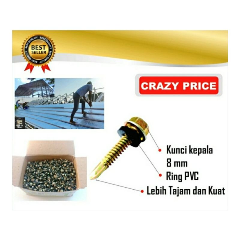 Jual Baut Skrup Atap / Roofing Screw Self Drilling 12x25 | Shopee Indonesia