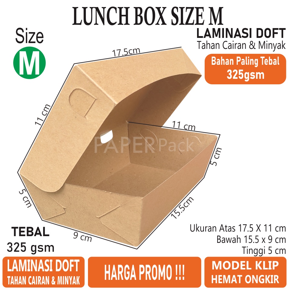 Jual CRAFT SIZE M/PAPER BOX LUNCH CRAFT ECO TEBAL 325gr UK. M POLOS ...