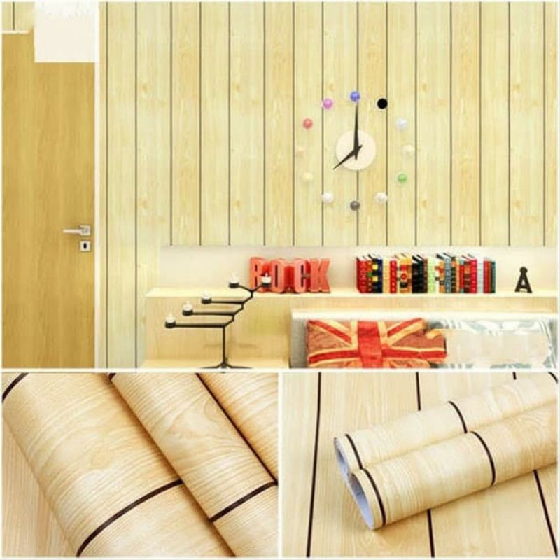 Jual Wallpaper Dinding Kayu Sticker Dinding Kayu Vintage Kuning ...
