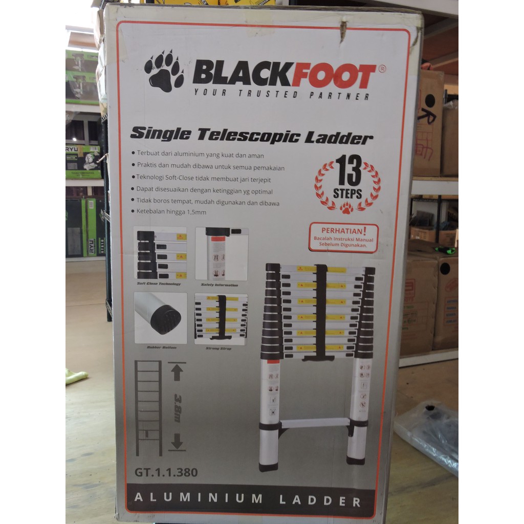 Jual Tangga Single Telescopic 3,8 meter ladder 13 Steps BLACKFOOT ...