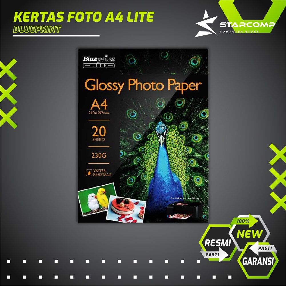 Jual Kertas Foto Glossy Photo Paper Poto BLUEPRINT Lite A4 - 10R 230 ...