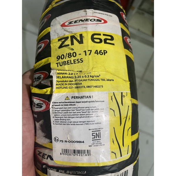 Jual ZENEOS Ban Luar Motor ZN62 90 80 17 ZN 62 90/80 Ring 17 Tubeless Tanpa Ban Dalam Roda ...
