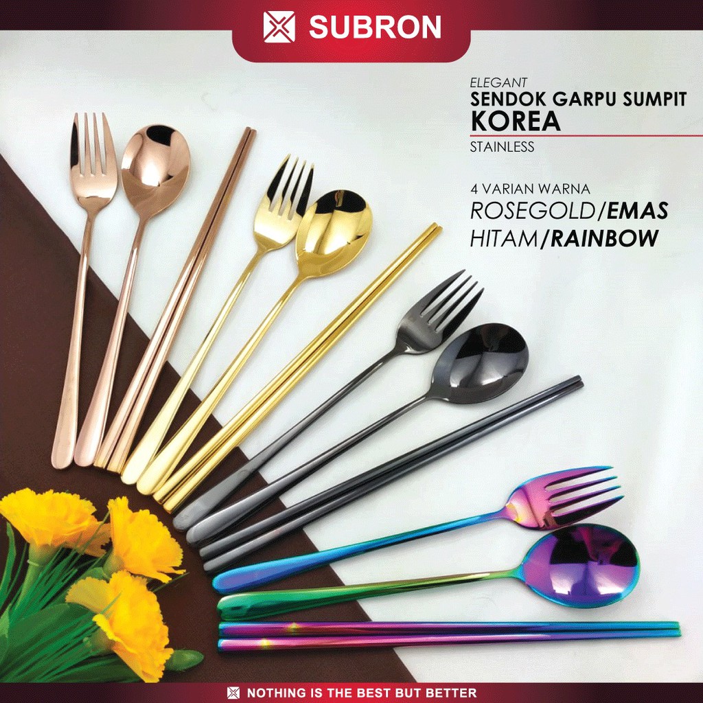 Jual SUBRON SUS 304 Sendok Garpu Sumpit Makan Korea Stainless Warna ...
