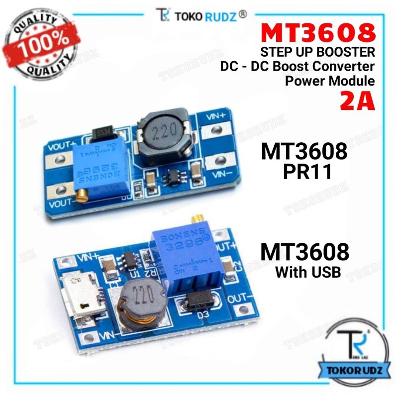 Jual MT3608 Step Up DC to DC 2A Konverter Booster Modul StepUp Penaik Tegangan Volt | Shopee ...