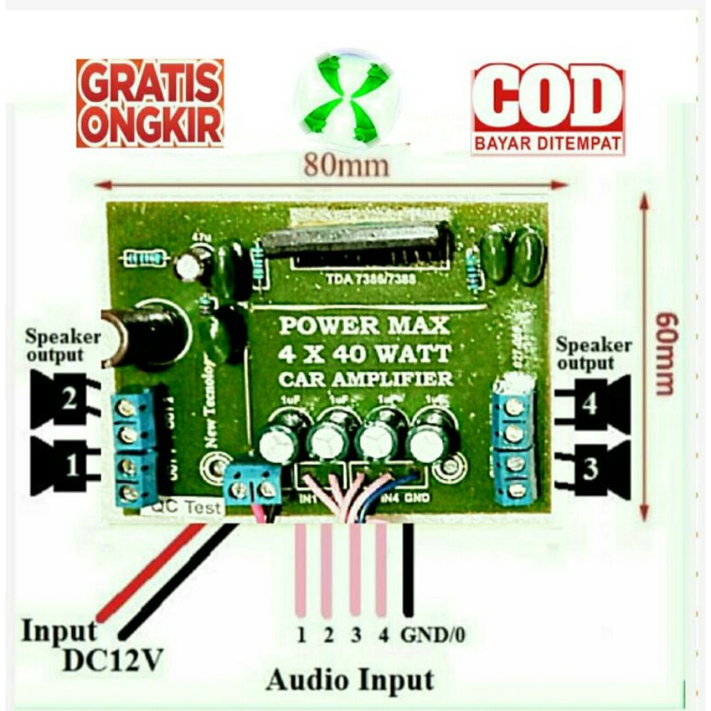 Jual Kit Modul PCB Power Amplifier IC Toshiba BTL Stereo 4 Channel lengkap Heatsink Sirip ...