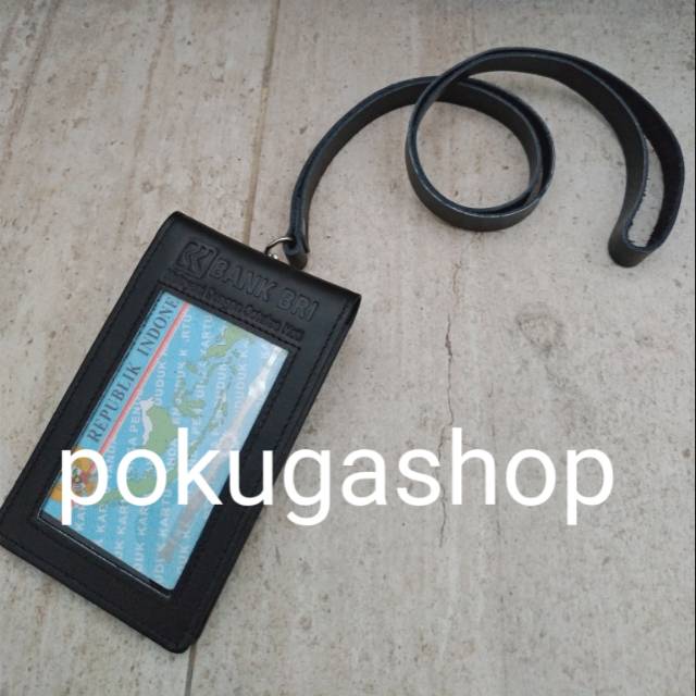 Jual Nametag kulit asli logo bank bri plus tali / name tag kulit logo ...