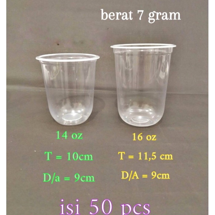 Jual Gelas Plastik Oval Bulat U Cup Tebal Cup Minuman isi 50 pcs ...