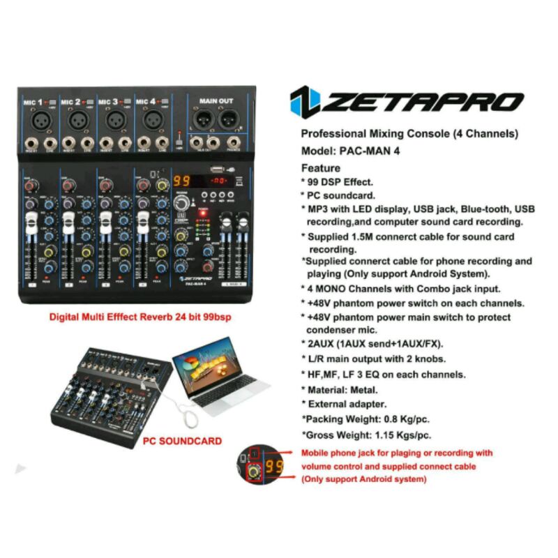 Jual Mixer Zetapro Pacman 4 Original 4 Channel Terbaik | Shopee Indonesia
